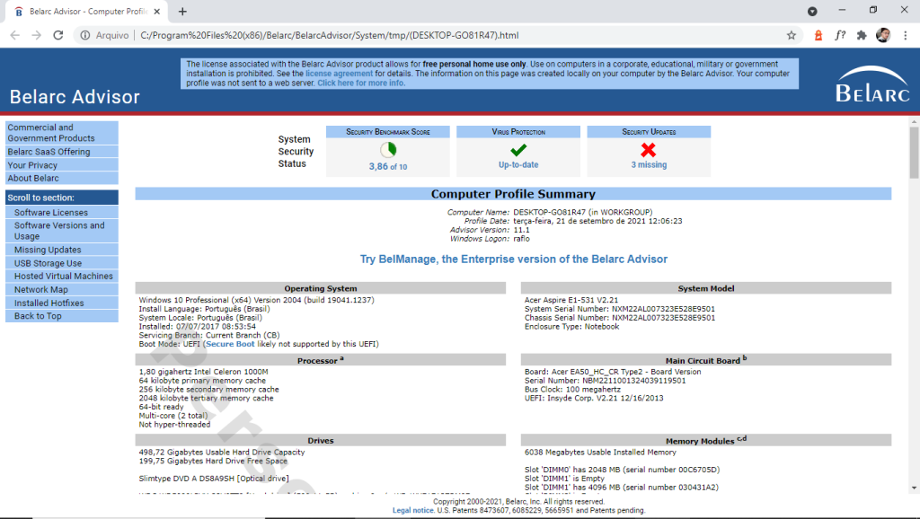 Belarc Advisor para Windows Download - Baixesoft