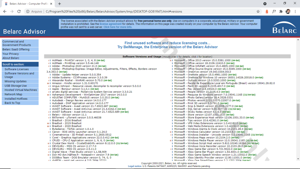 Belarc Advisor para Windows Download