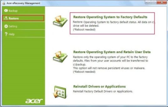 Acer eRecovery Management para Windows Download