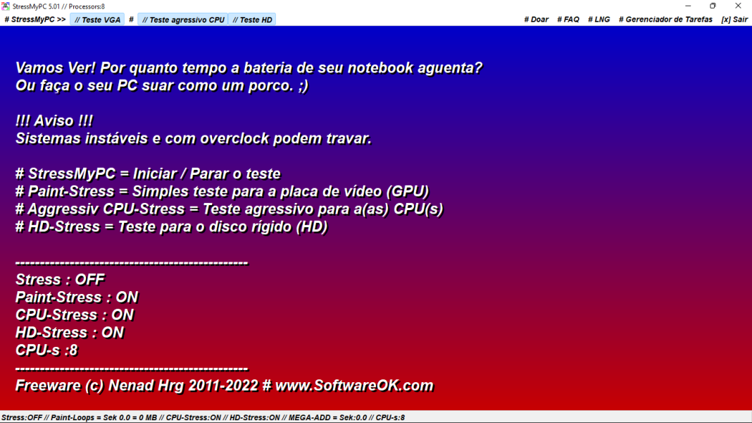 StressMyPC para Windows Download