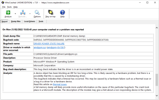 WhoCrashed para Windows Download - Baixesoft